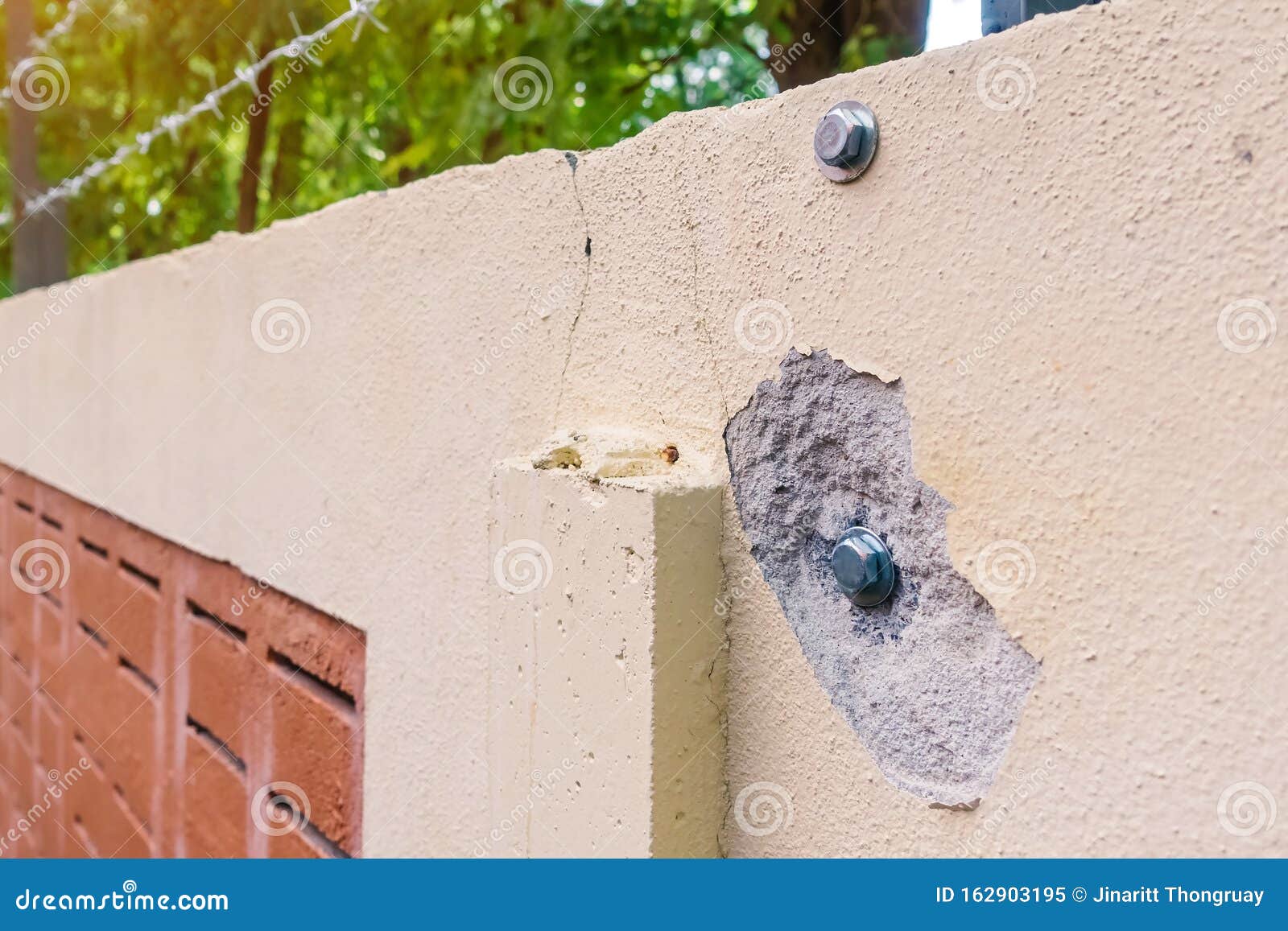 Broken on Concrete Walls after Drilling and Fixing Bolt with Nut Stock ...