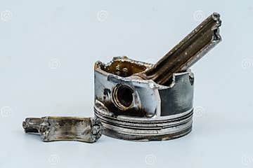Broken Connecting Rod and Engine Piston Isolated on White Background ...