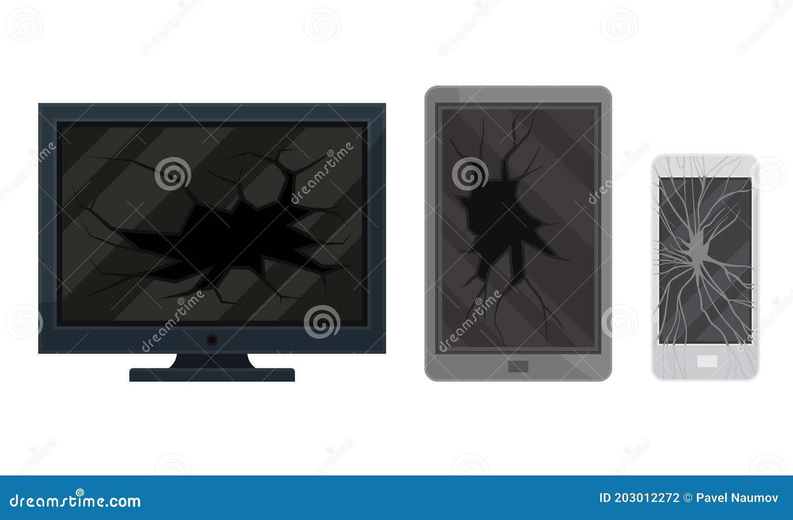 Broken Consumer Electronics with Cracked Television Screen and ...
