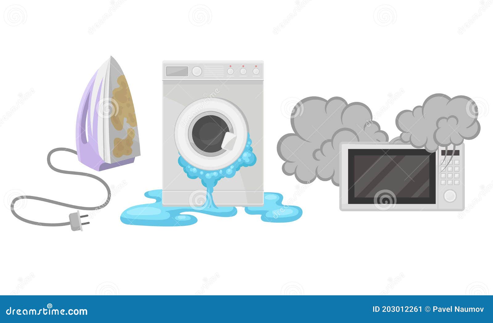 Broken Oven Or Stove On Fire, Damaged Malfunction Vector Illustration ...