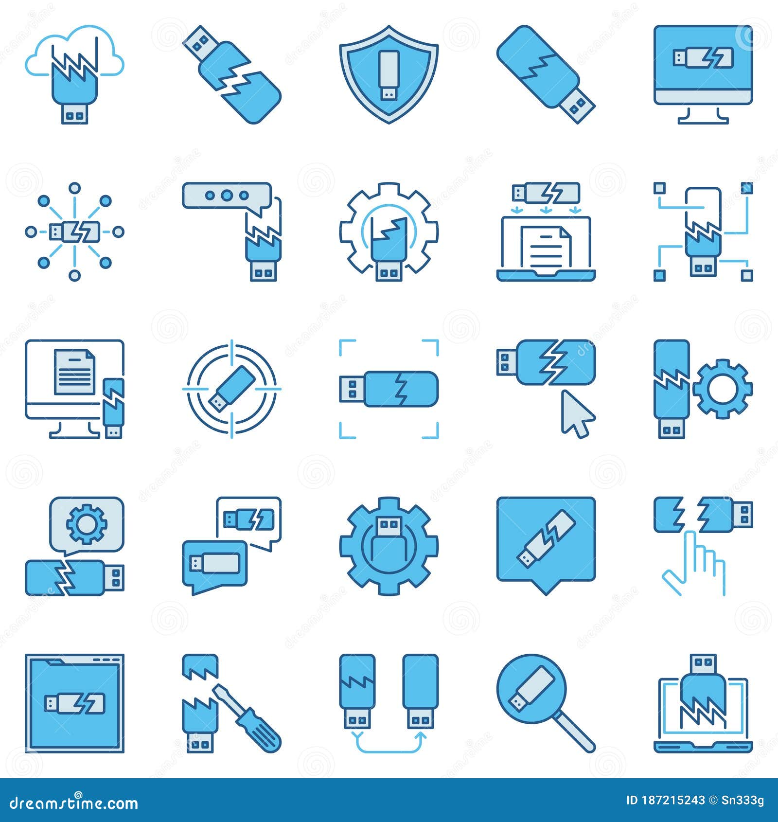 Broken or Corrupted USB Drive Creative Concept Icons Set Stock Vector ...