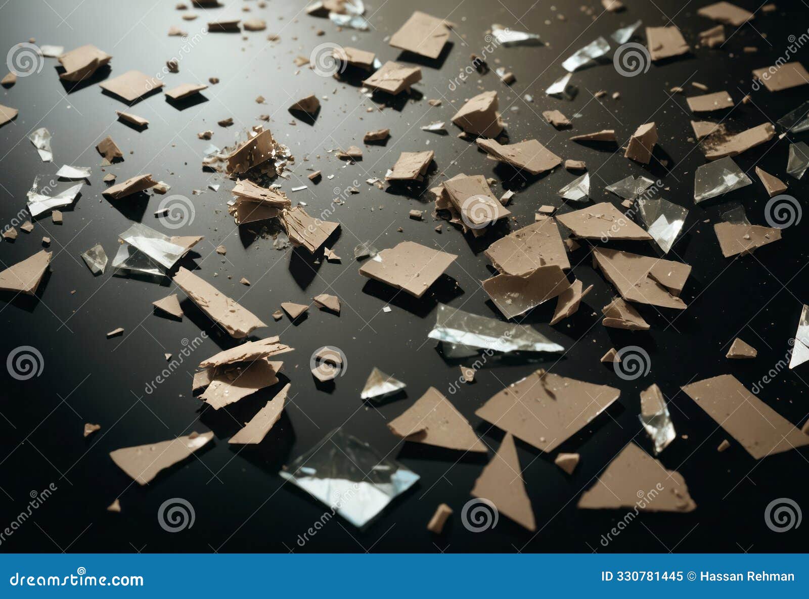 Broken Cracked Glass with Big Hole Over Black Background Stock ...