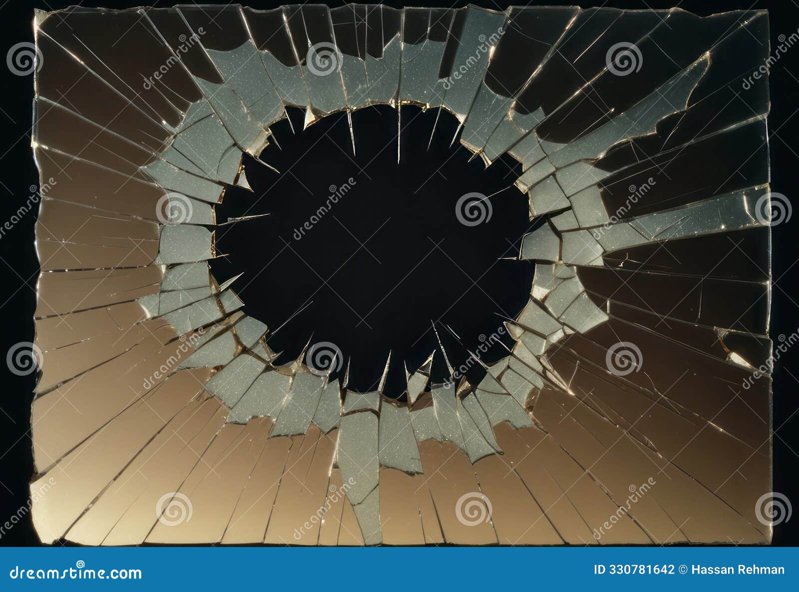 Broken Cracked Glass with Big Hole Over Black Background Stock ...