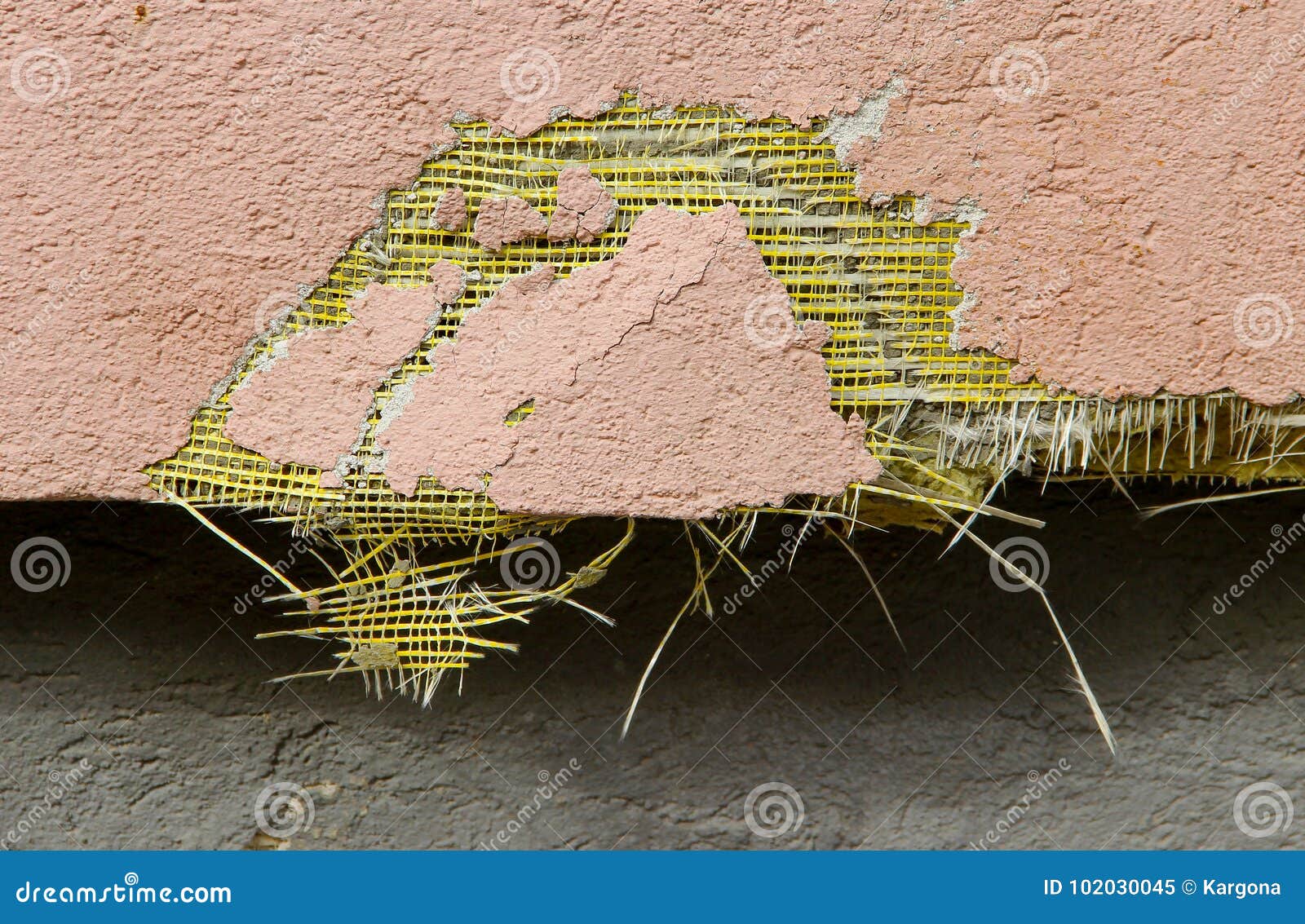 Broken Pink Plasterwork on a Damaged Plastic Lath Stock Image - Image ...