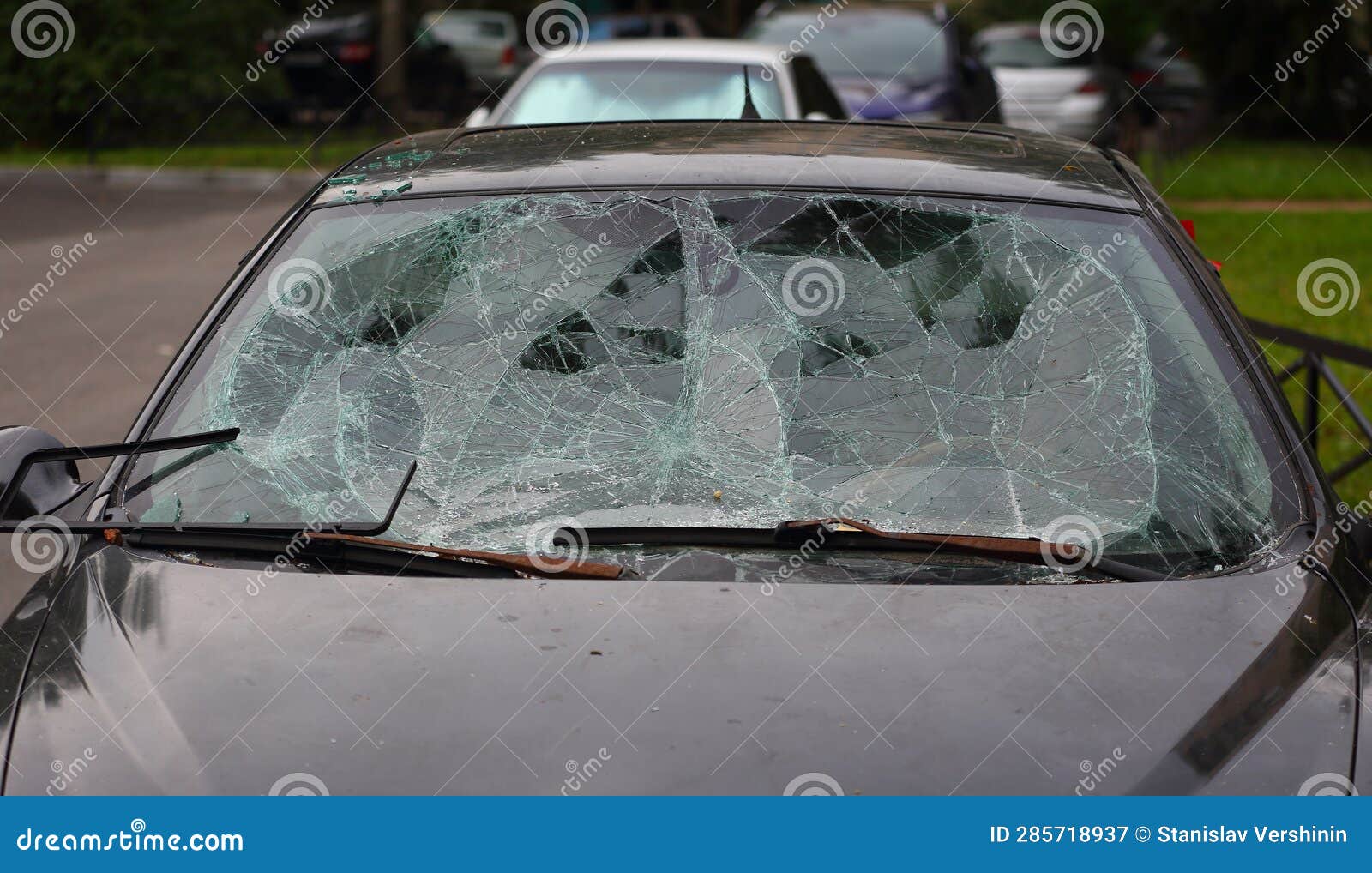 Broken Cracked Windscreen of a Car Stock Image - Image of wreck, city ...