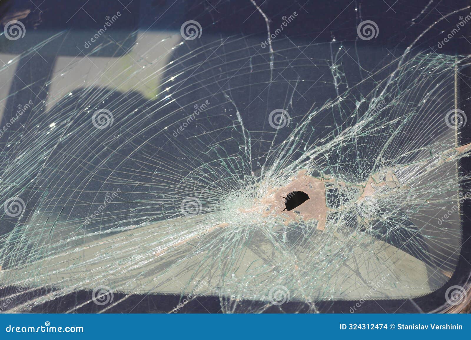 Broken Cracked Windscreen of a Car Stock Photo - Image of crushed ...
