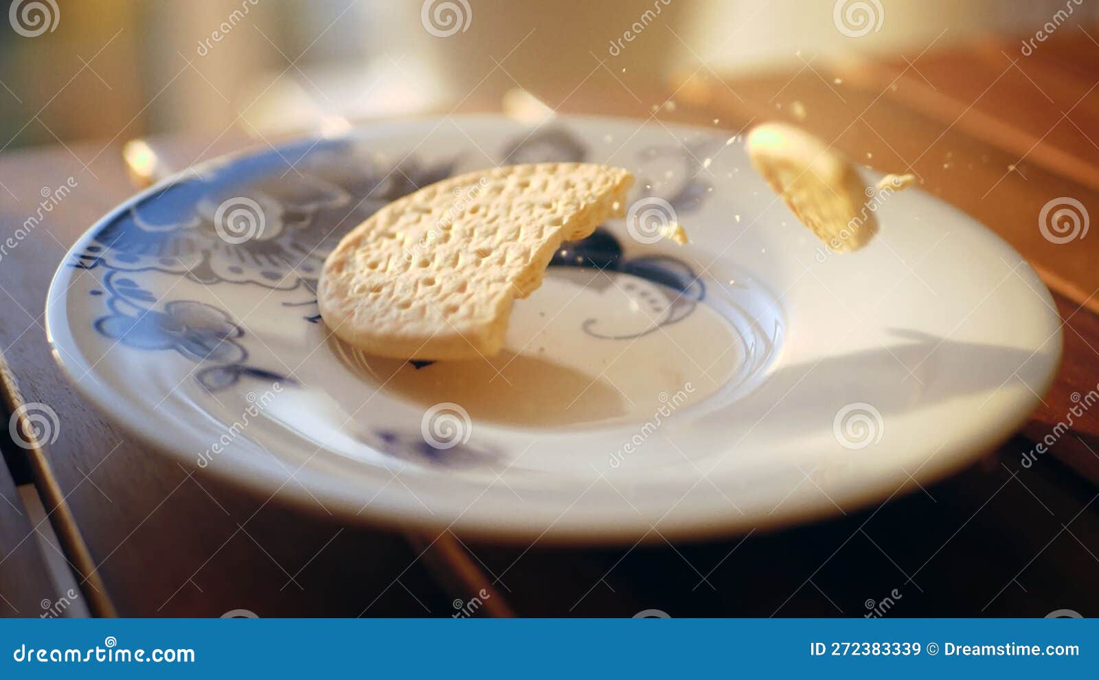 Broken Cracker on Porcelain Plate Stock Image - Image of cheese ...