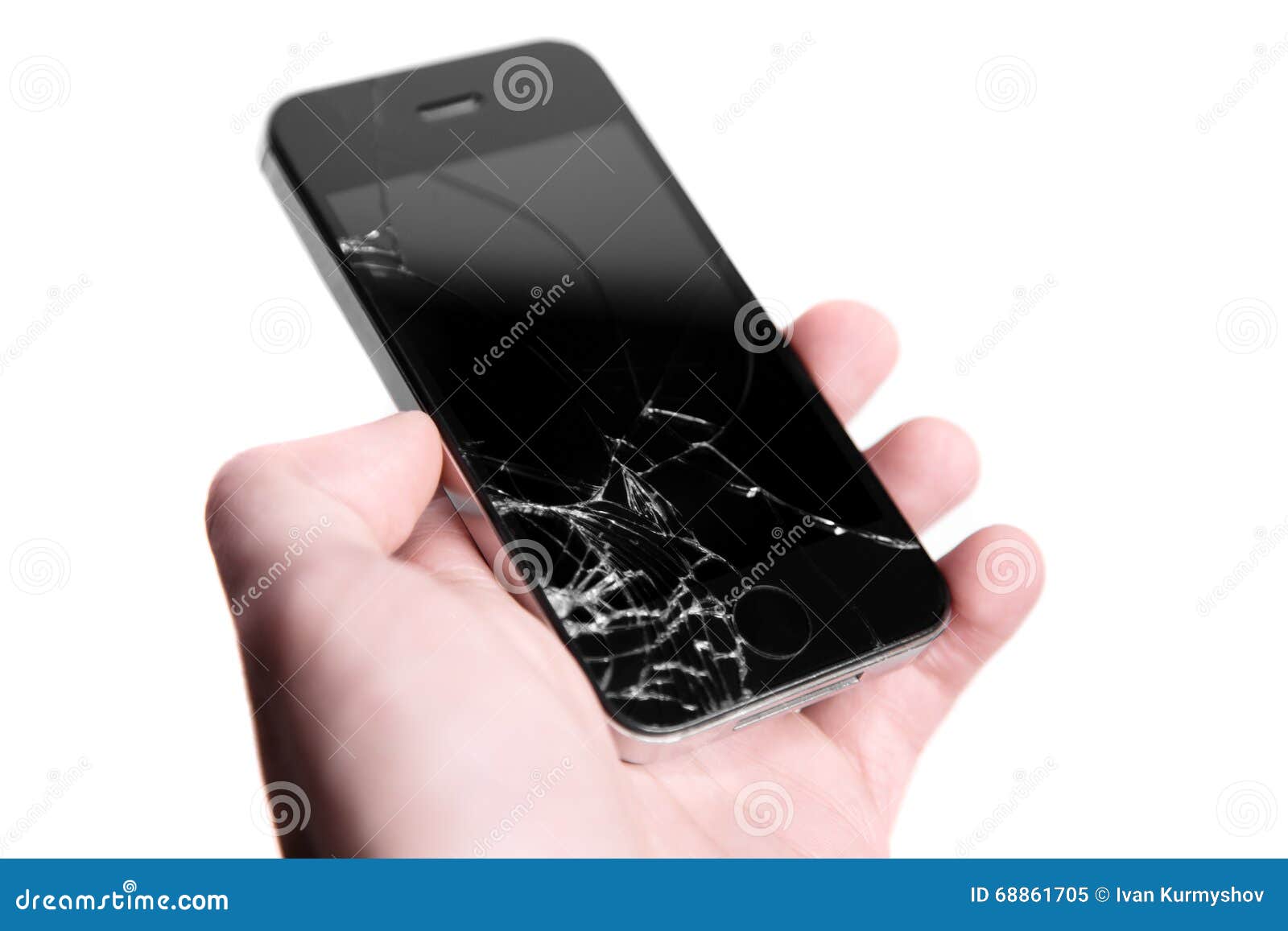 Broken Crashed Glass on Phone in Hand on White Background Stock Image ...