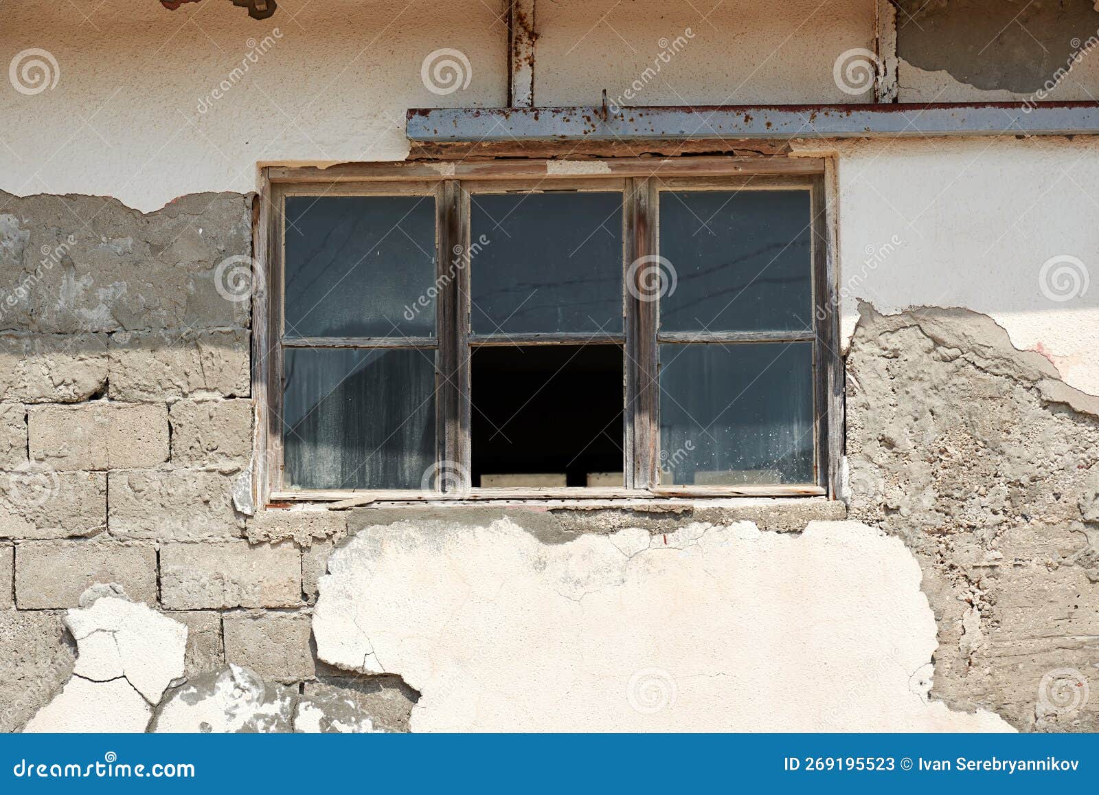 Broken and Crashed Window on the Damaged Building Facade Stock Image ...