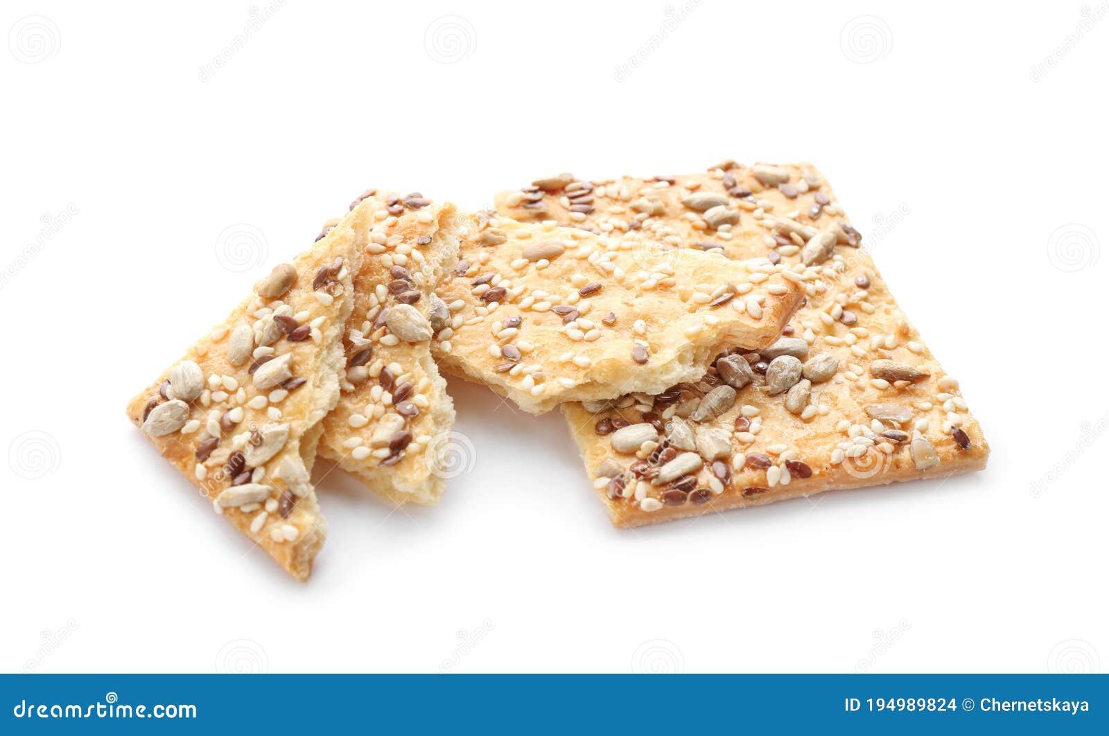 Broken Crispy Crackers with Different Seeds Isolated Stock Photo ...