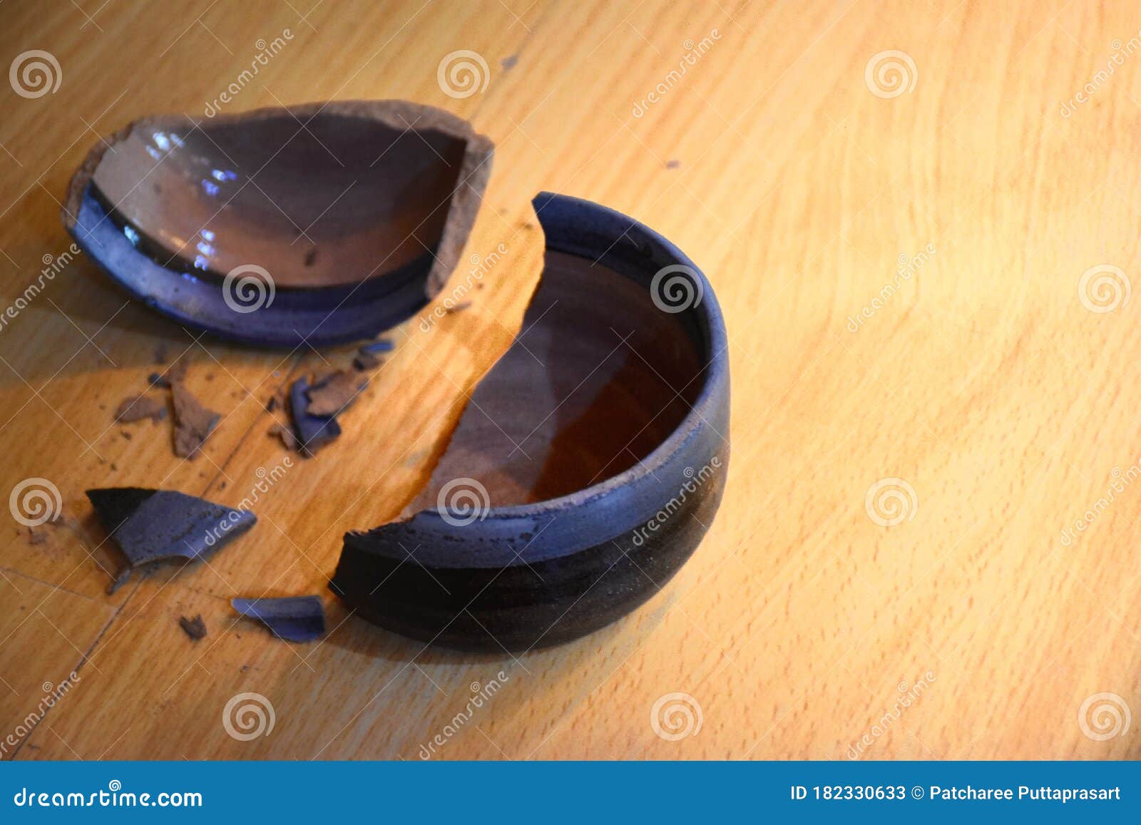 Broken Crockery Ceramic Plates Cups on the Wooden Floor Stock Image ...