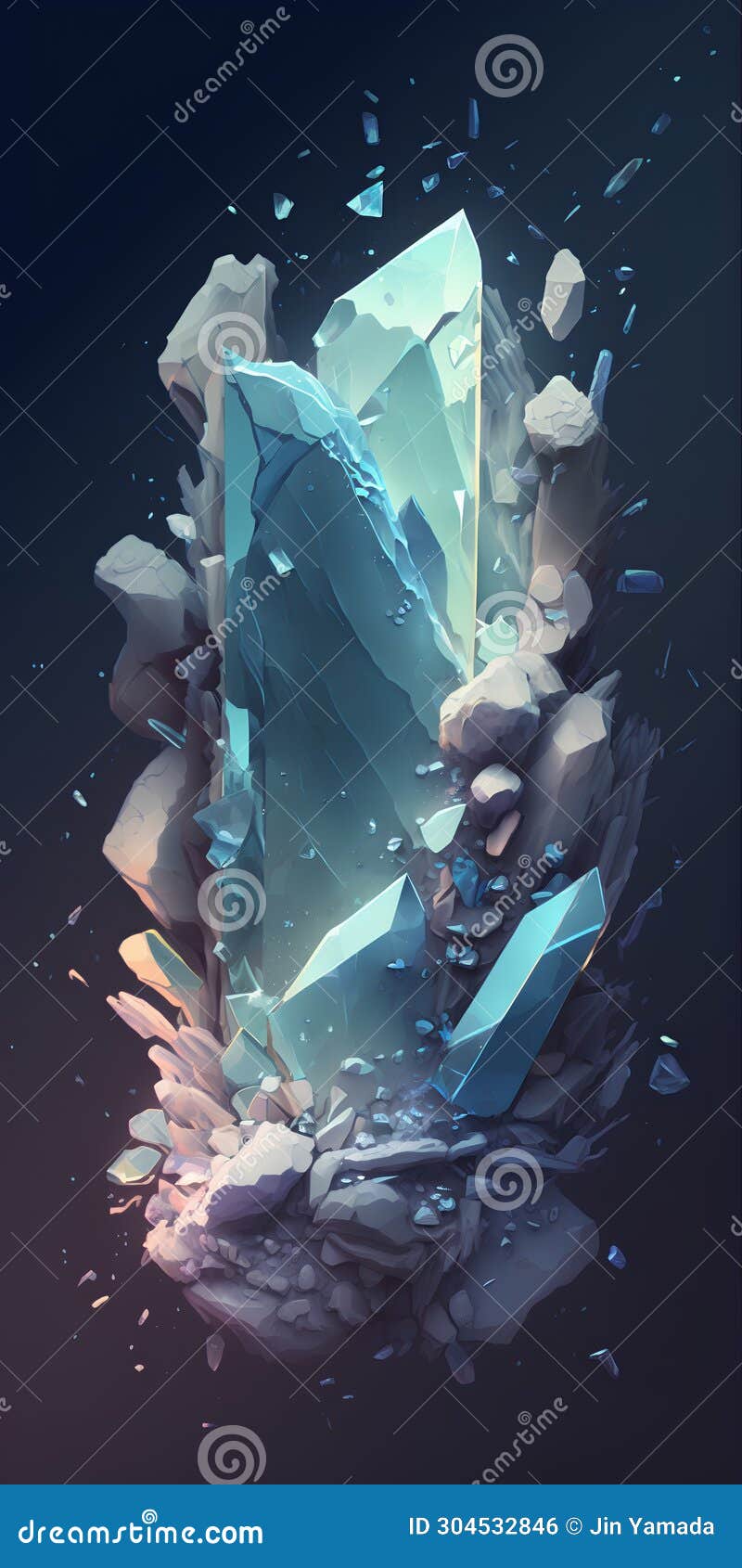 Broken Crystal on a Dark Background. 3d Rendering, 3d Illustration ...