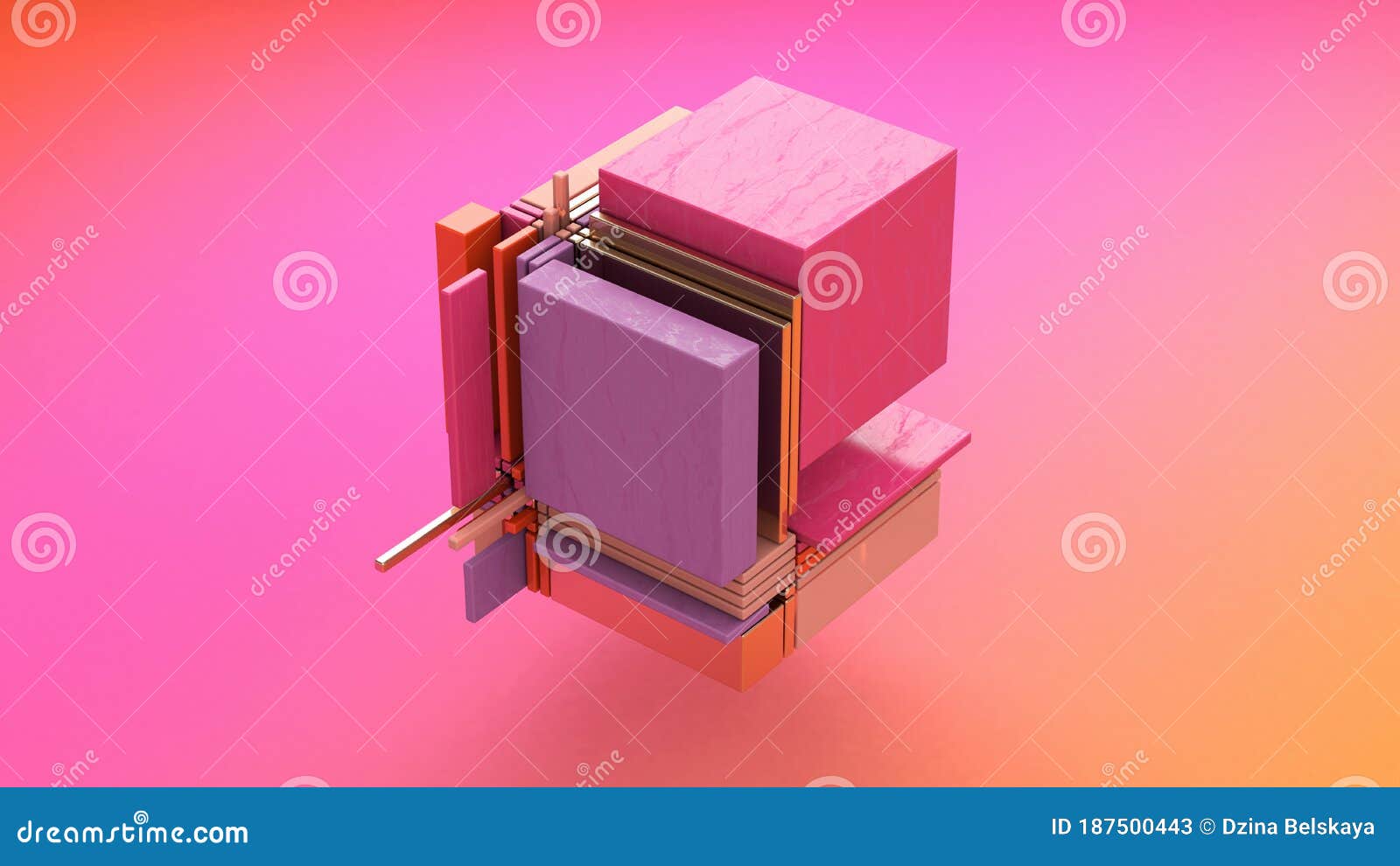 Broken Cube. Glass, Metallic, Plastic Rectangles. Pink, Purple, Orange ...