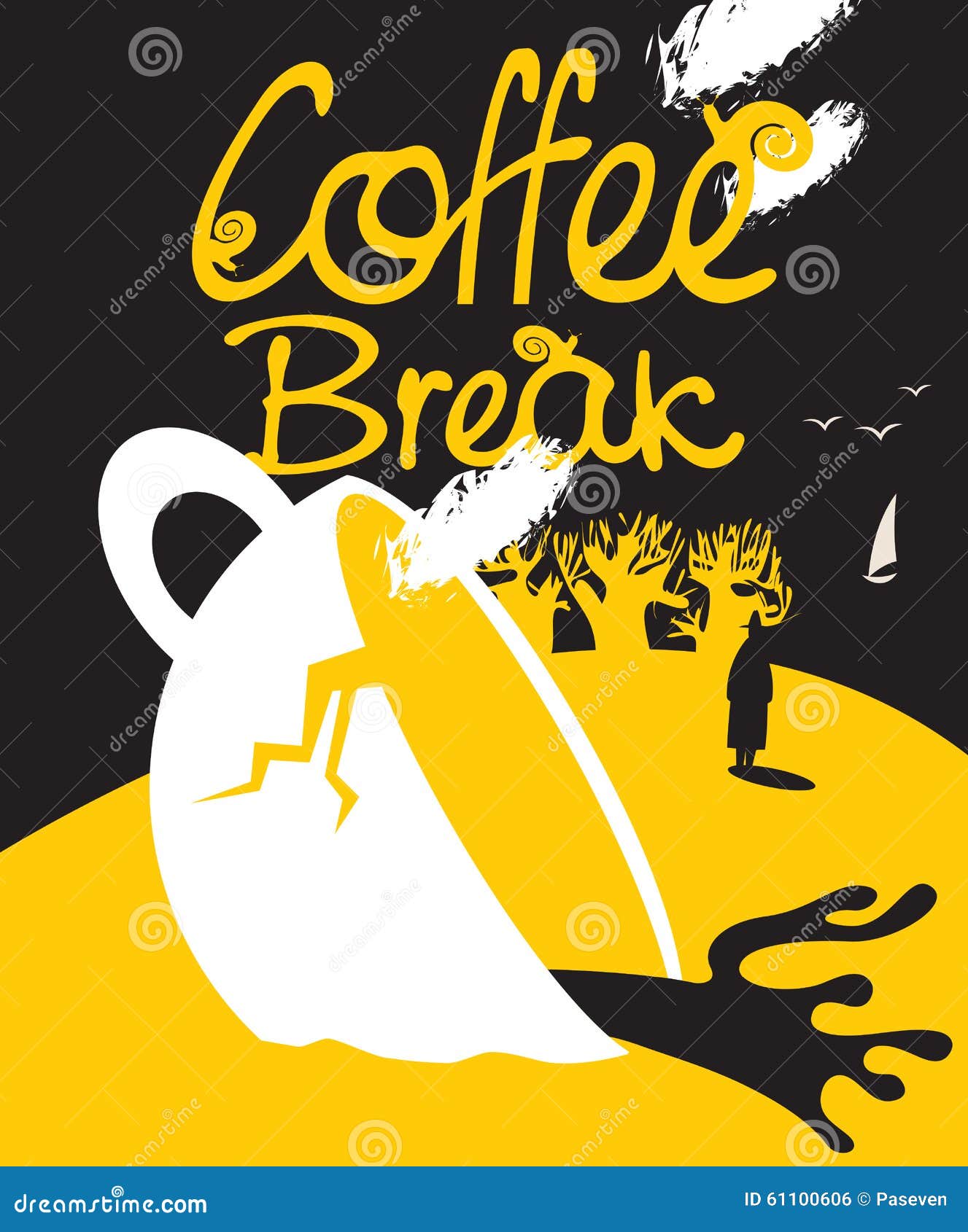 Broken cup of coffee stock vector. Illustration of romantic - 61100606