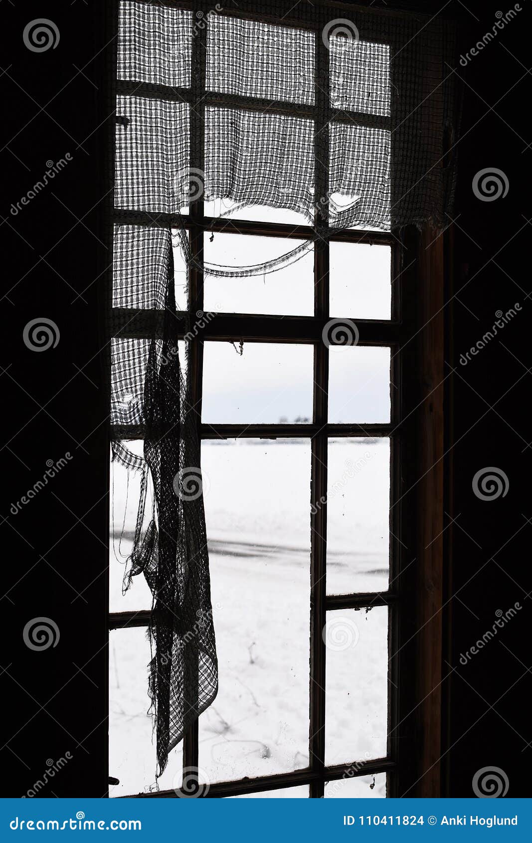 Broken Curtains in Old Window Stock Photo - Image of white, window ...