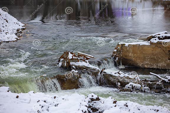 Broken dam on the river stock photo. Image of foundation - 272548824
