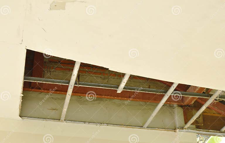 Broken and Damage Home Ceiling Falling Down To Ground Stock Image ...