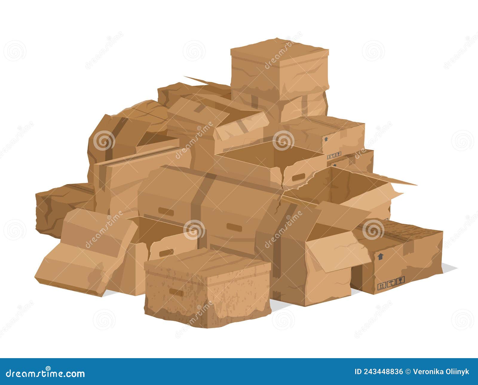 Damaged Cardboard Box With Dented Corners And Torn Flaps Isolated On ...