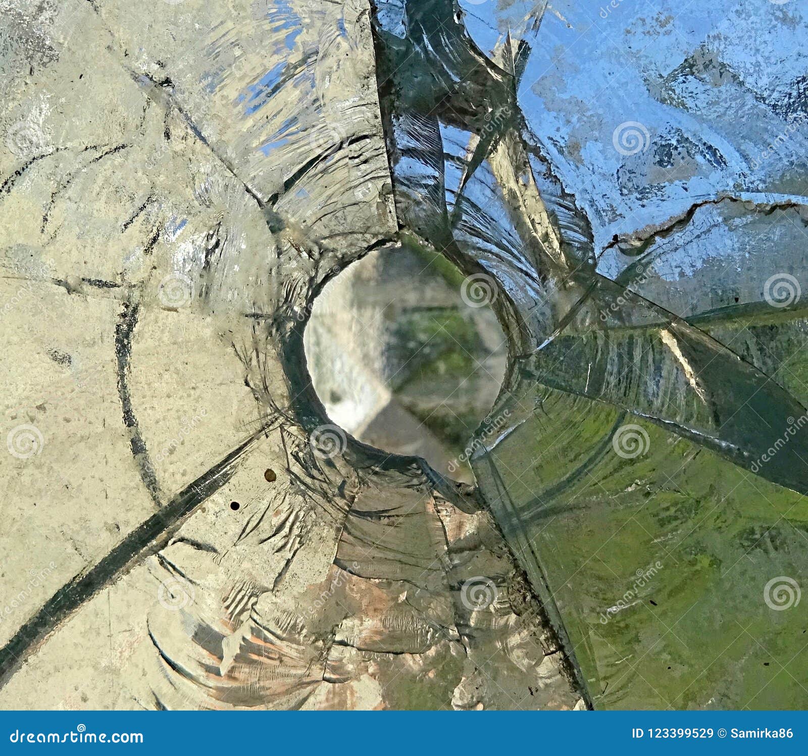 Broken Damaged Glass with Hole Stock Image - Image of shatter, damage ...