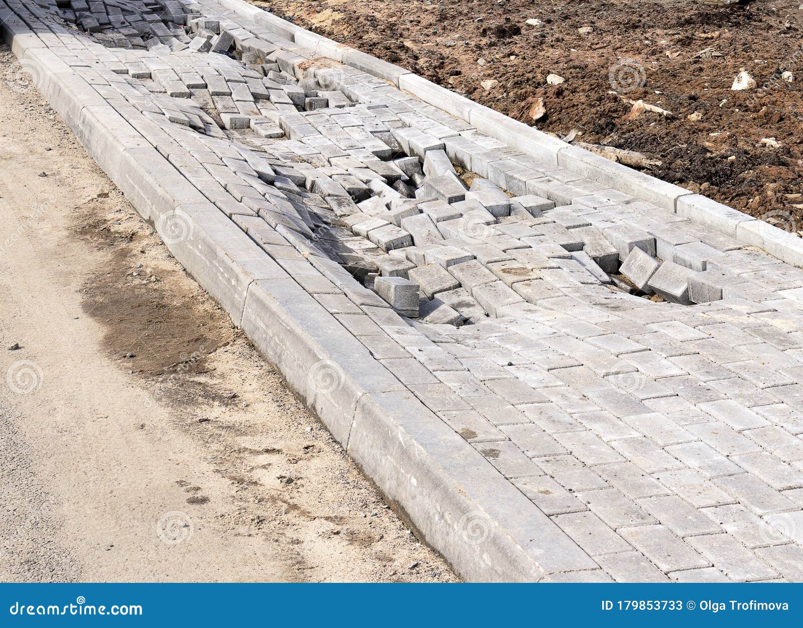 Broken Damaged Sidewalk. Dangerous Road Stock Image - Image of broken ...