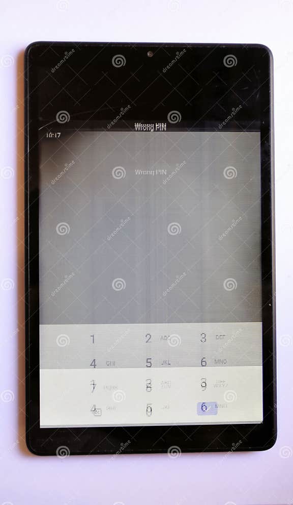 Broken and Damaged Tablet Touch Screen with Invalid Pin Message Stock ...