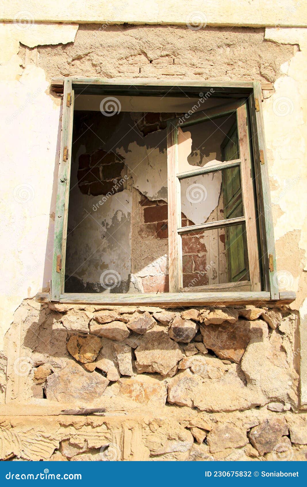 Broken and Damaged Window in an Old House Stock Photo - Image of ...
