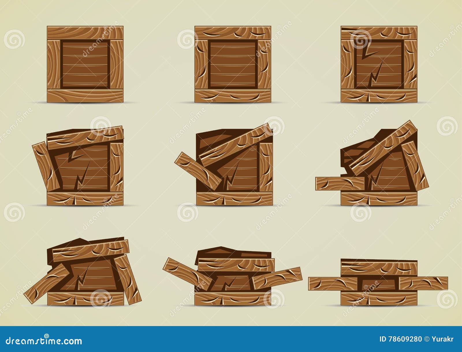 Broken Dark Brown Crates Collections Vector Illustration ...