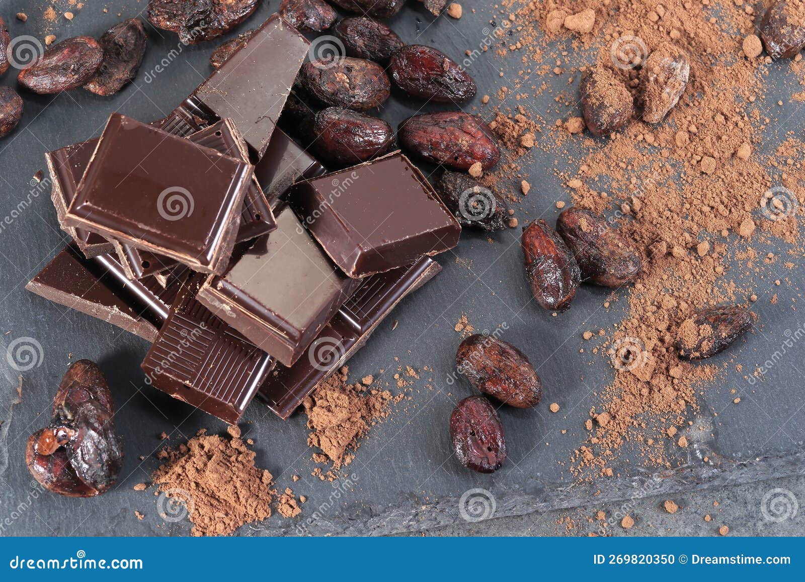 Broken Dark Chocolate and Cocoa Beans Stock Photo - Image of cracked ...