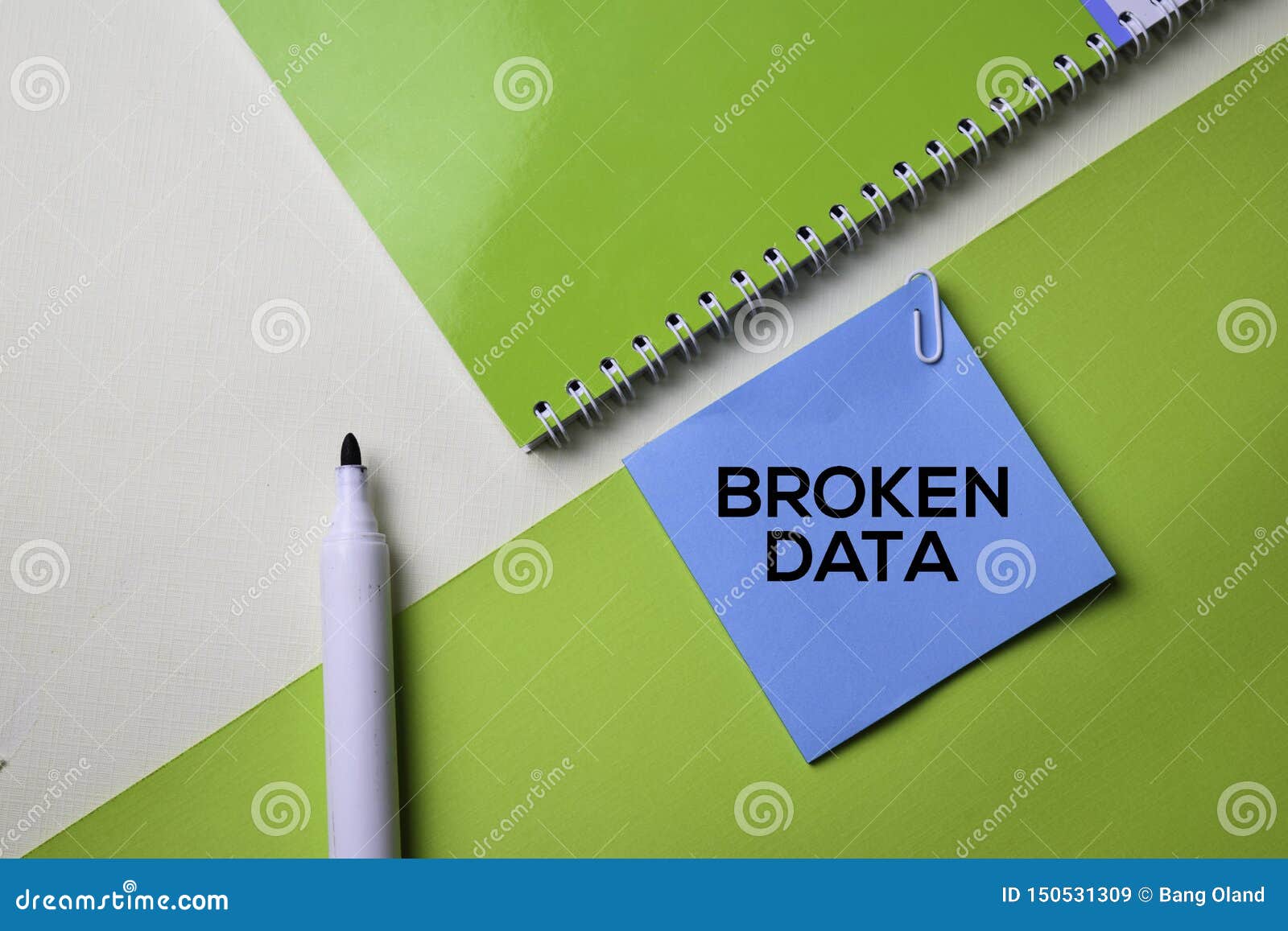 Broken Data Text on Top View Office Desk Table of Business Workplace ...