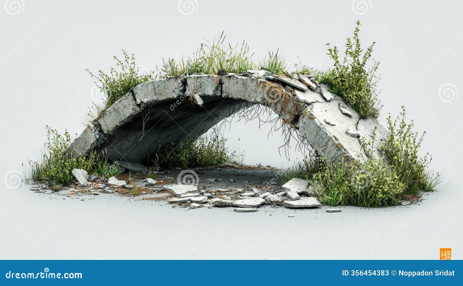 Broken Decayed Arch with Grass Growing through Cracks in an Old Stone ...