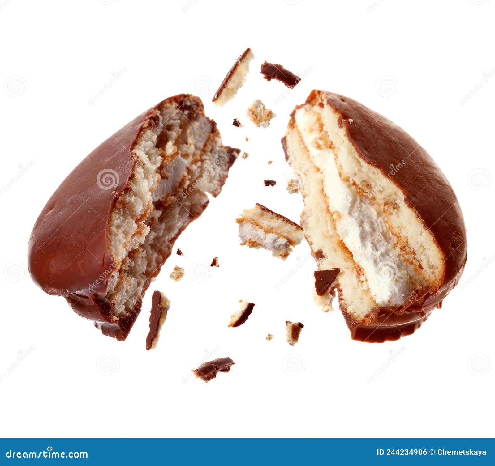 Broken Delicious Choco Pie on White Background Stock Photo - Image of ...