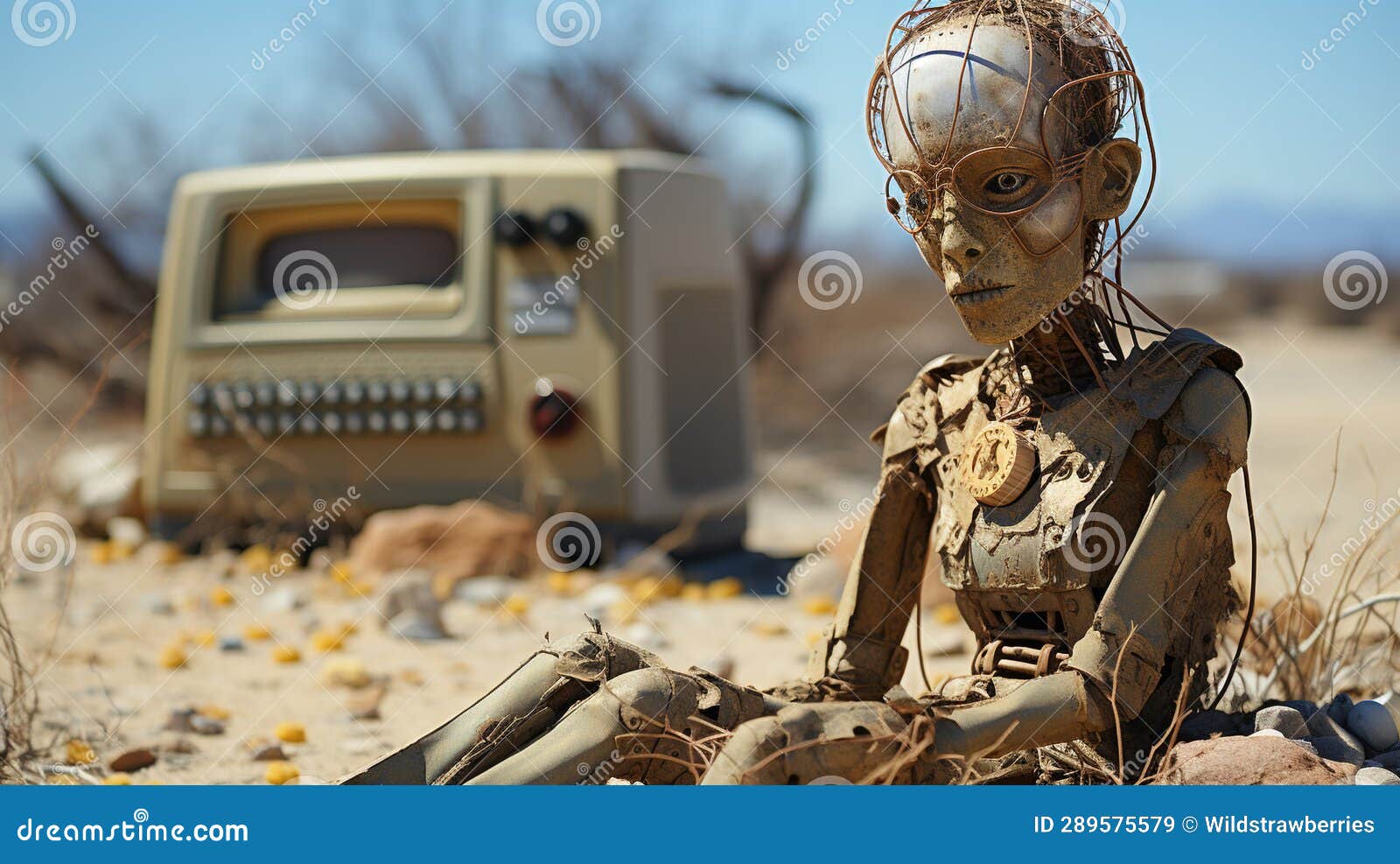 A Broken, Demolished Android Disposed of in the Wasteland Stock ...
