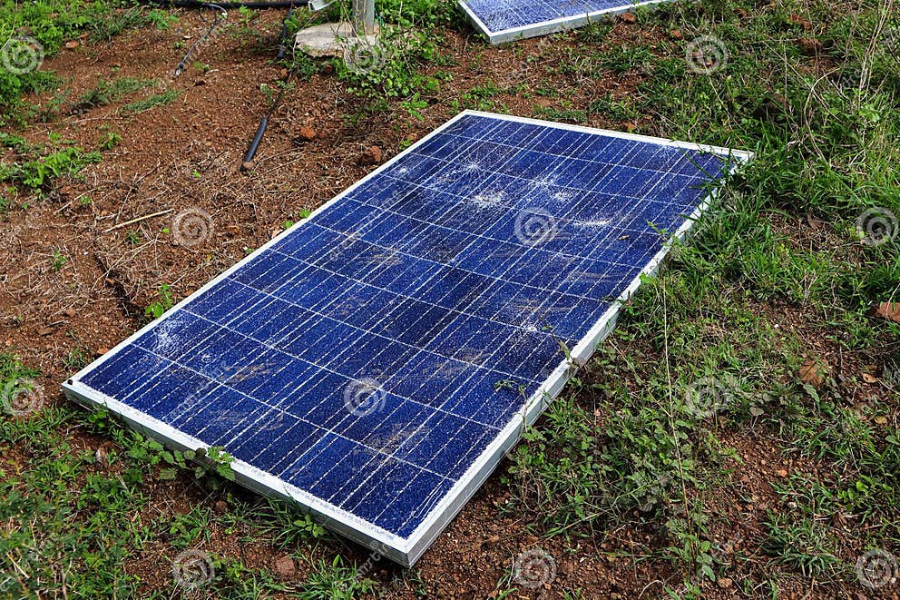 Broken Destroyed Cracked Hole in Solar Panel or Broken Destroyed ...