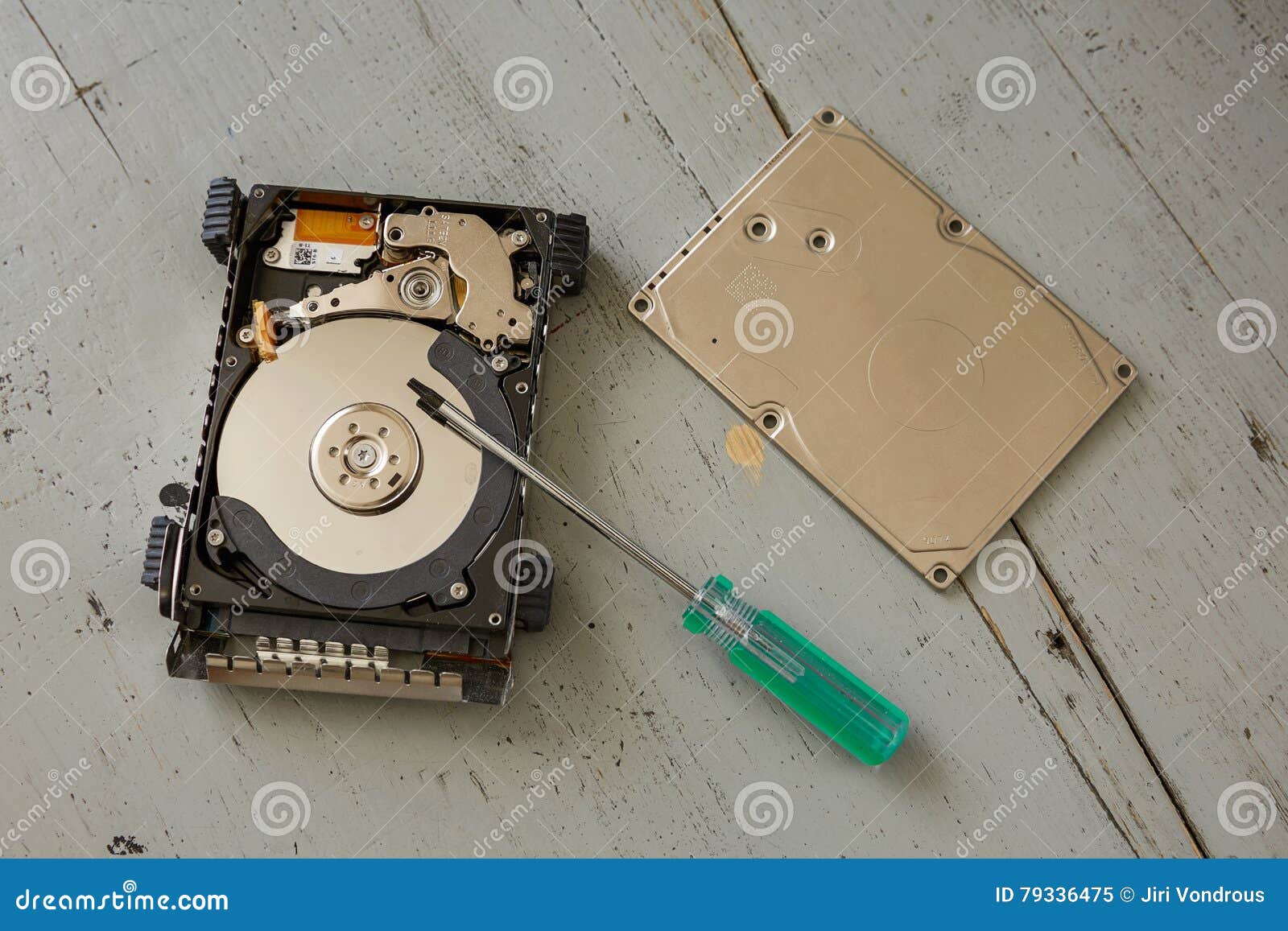 Broken and Destroyed Hard Drive Disk and Tools on Wooden Table Stock ...