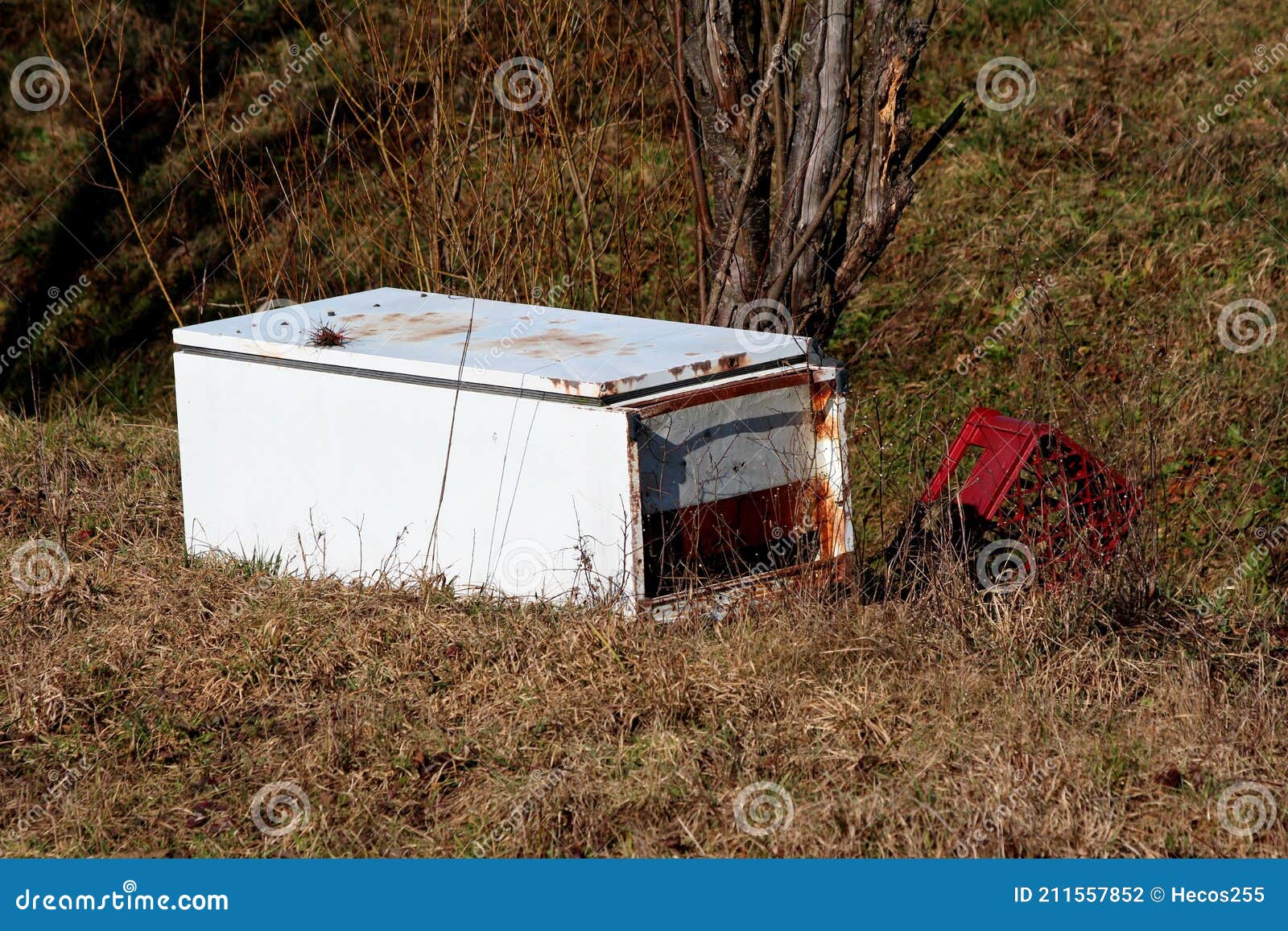 Broken Destroyed Large Partially Rusted White Refrigerator Dumped in ...