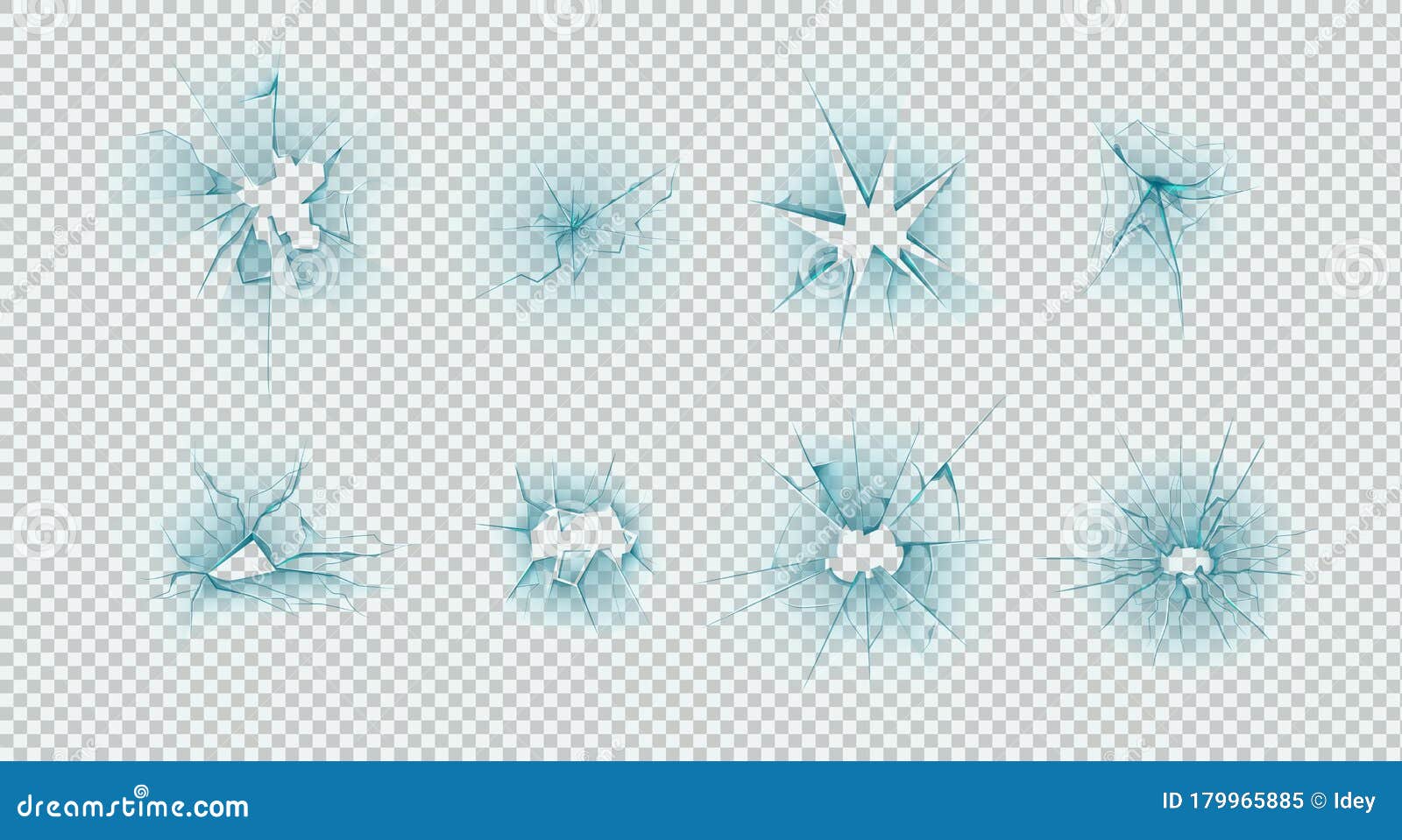 Set Of Glass Crack With Different Types Of Damage On Transparent ...