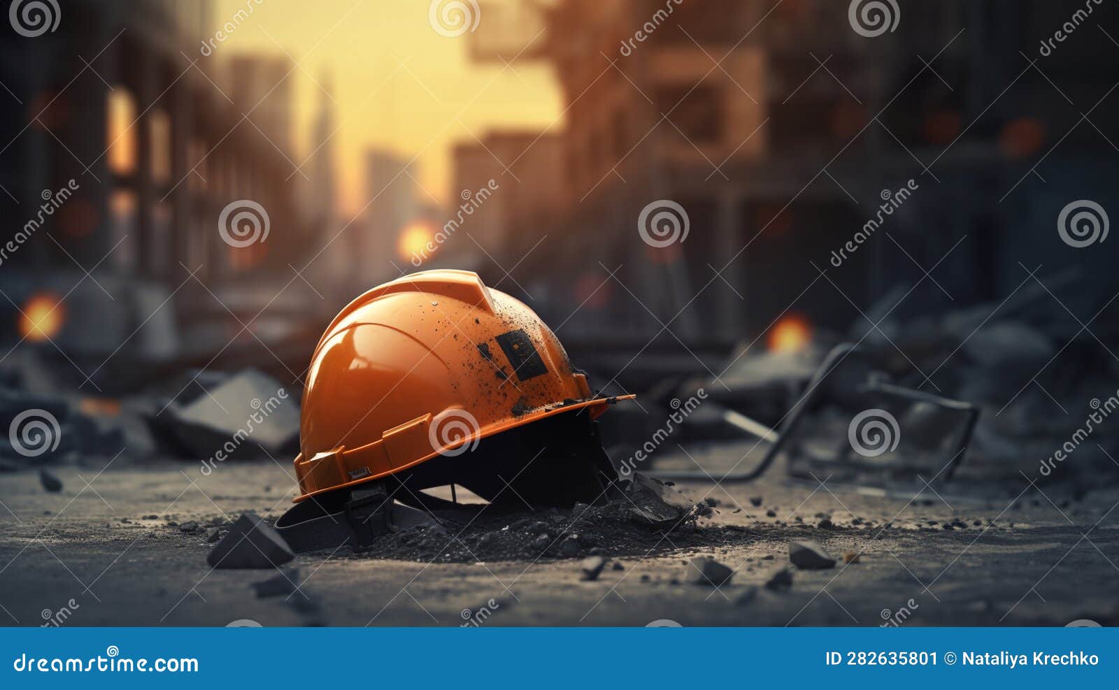 Broken and Dirty Protective Helmet of a Construction Worker or a ...
