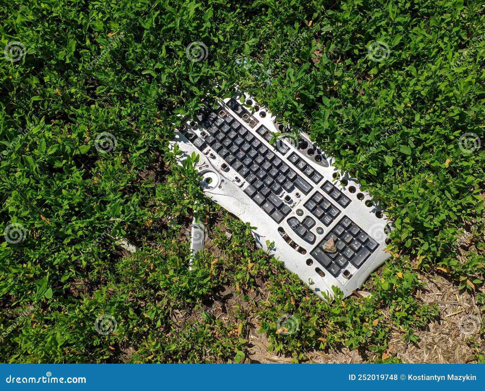 A Broken and Discarded Computer Keyboard is Buried in the Grass Stock ...