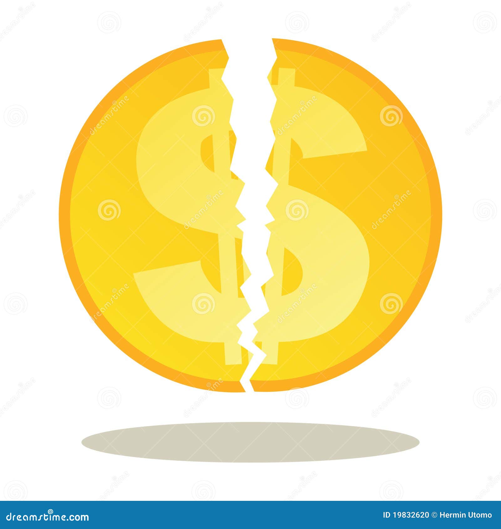 Broken Dollar Coin stock vector. Illustration of dollar - 19832620