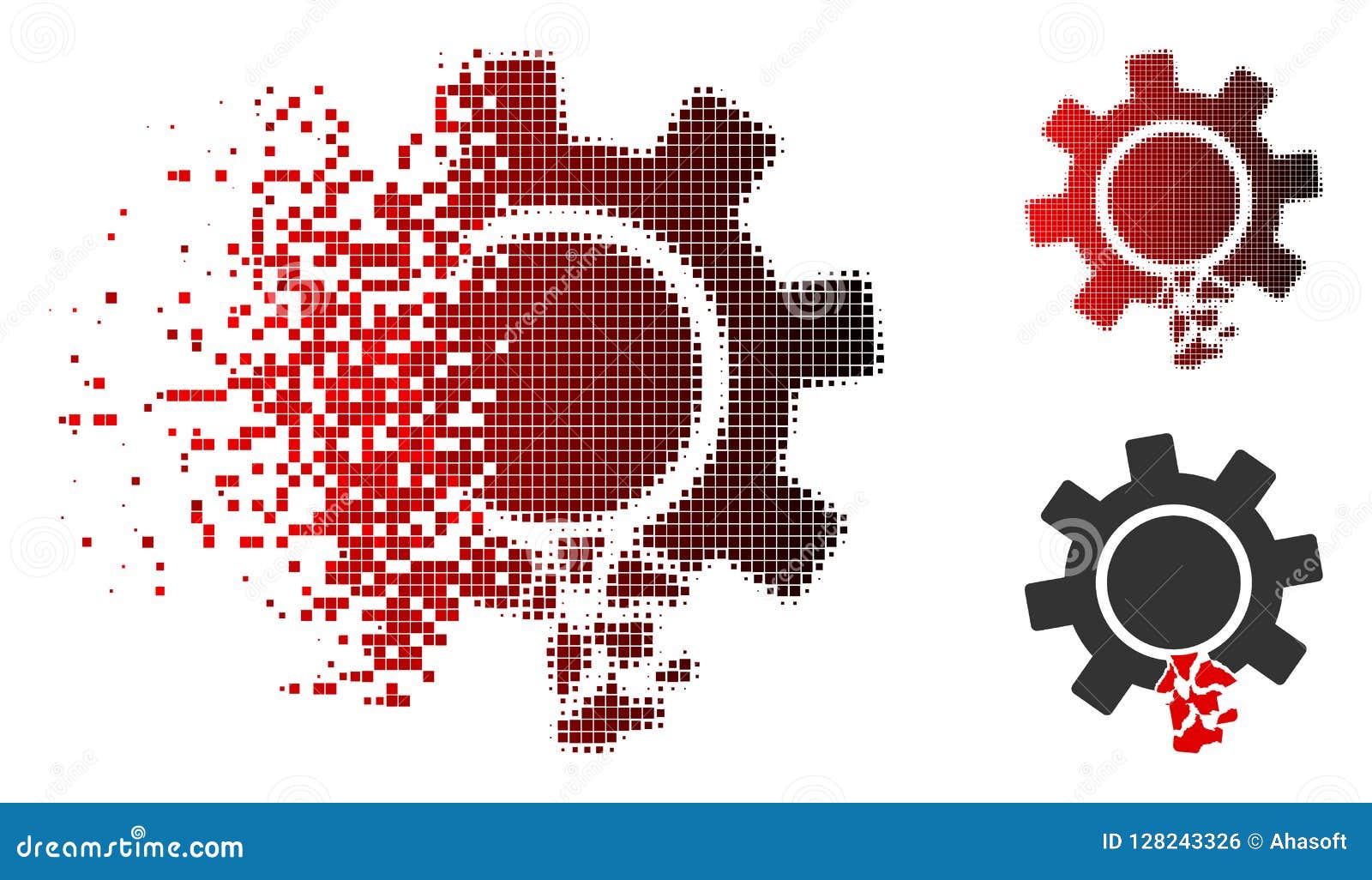 Broken Dot Halftone Damaged Gear Tooth Icon Stock Vector - Illustration ...