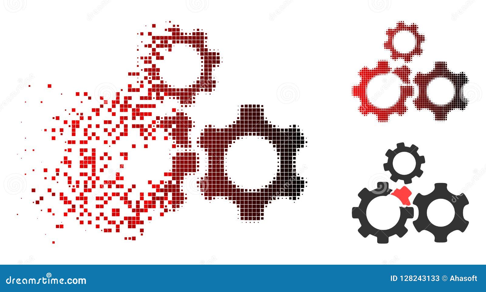 Broken Dot Halftone Broken Gear Mechanism Icon Stock Vector ...