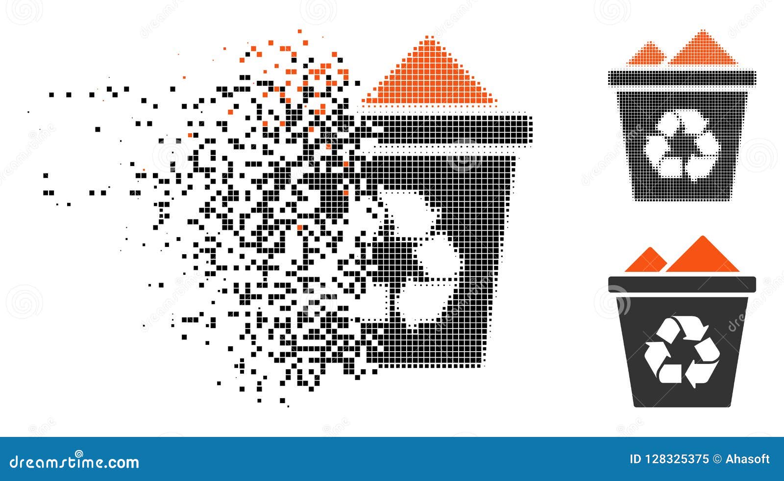 Broken Dotted Halftone Full Recycle Bin Icon Stock Vector ...