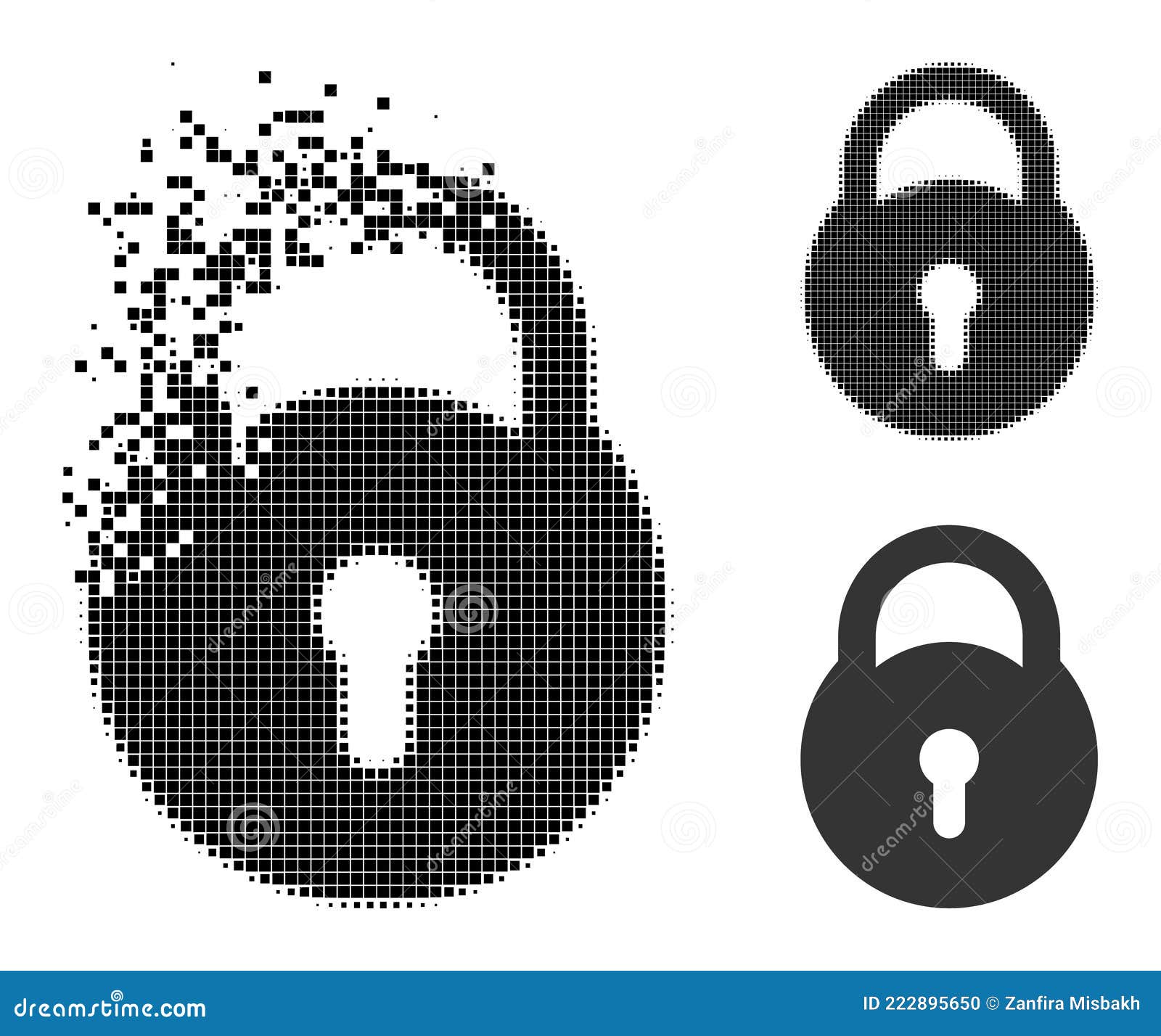 Broken Dotted Lock Icon with Halftone Version Stock Vector ...