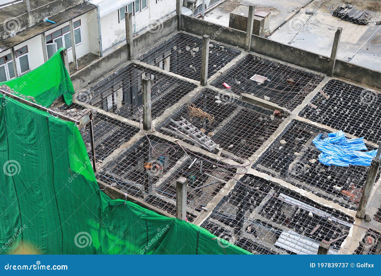 Broken Down Building during Demolition from Above Stock Image - Image ...