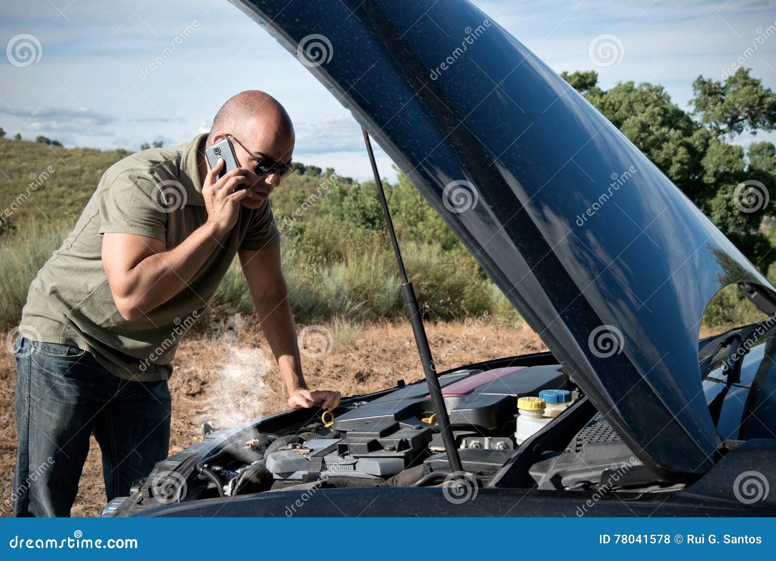 Broken Down Car stock photo. Image of hood, field, road - 78041578