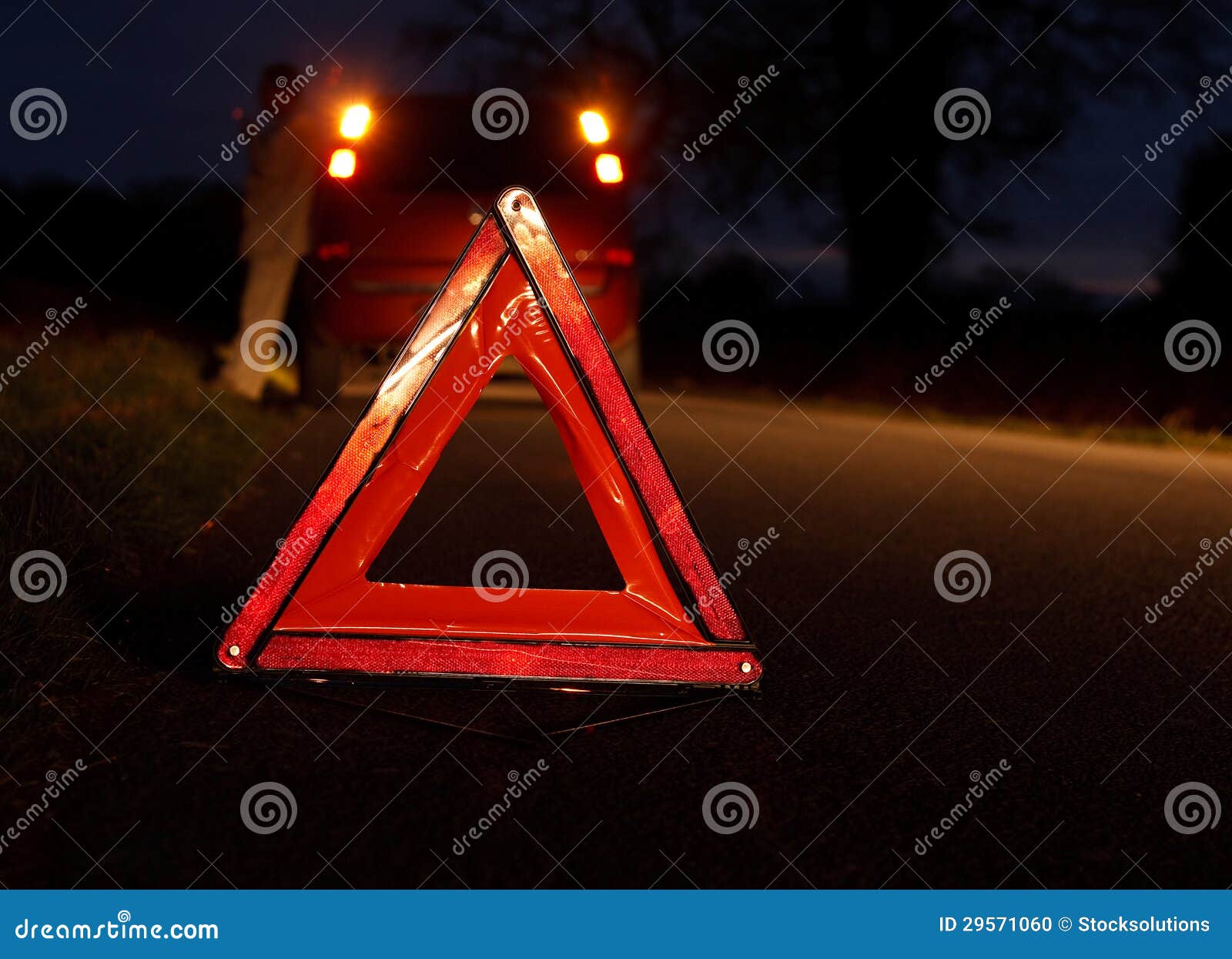 Broken Down Car at Night with Warning Signal Stock Photo - Image of ...