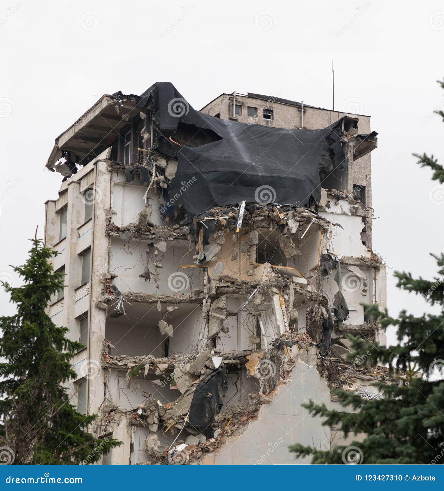 Broken Down Large Building during Demolition - Image Stock Photo ...