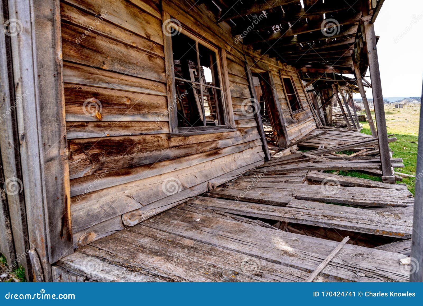 Broken Down Wooding Western Building with Leaning Walls Falling Down ...