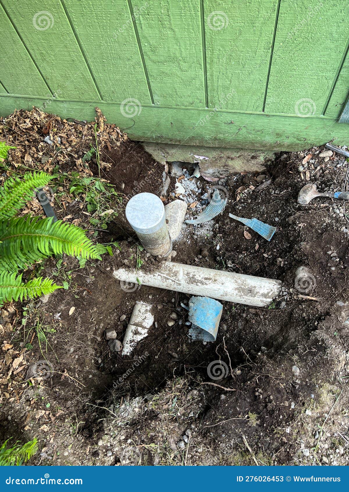 Broken Drainage Line- Water Main Outside House Needs Repair Stock Image ...