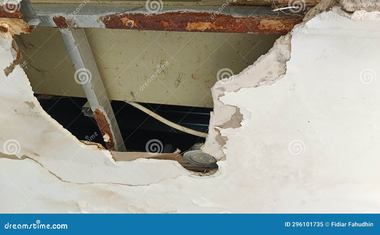 Broken Drywall on a Interior Ceiling Stock Image - Image of floor, room ...
